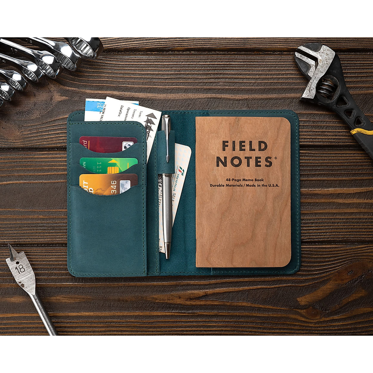 Leather Journal Cover for Moleskine Cahier Notebook Pocket size with pen holder 3.5" x 5.5" Personalized Refillable Cover Compatible with Field Notes