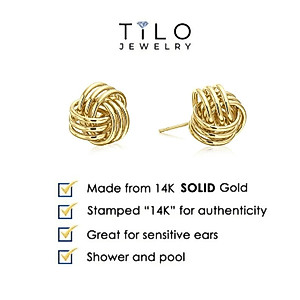 14k Gold Love Knot Stud Earrings, 11mm Diameter (Yellow Gold)……