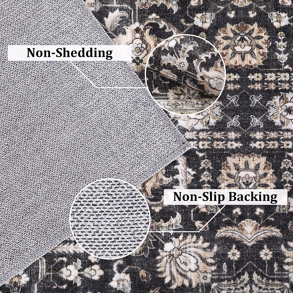 RUGSREAL Washable Area Rug 9x12 Large Bohemian Rug Bedroom Living Room Vintage Rugs Soft Oriental Rugs Non-Slip Backing Stain Resistant for Farmhouse Kitchen,9x12