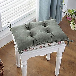 JINGXIN Crystal Velvet Fabric Chair Pad Rectangle Stool Cushion Students Seat Pad,with Ties - 11.8 x 17.7 inch,Pine Green