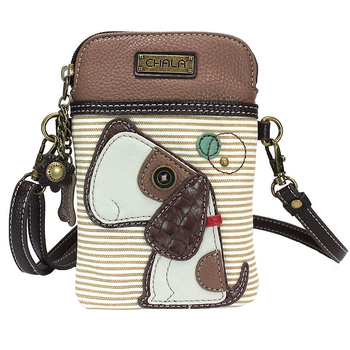 Chala Toffy Dog Cellphone Crossbody Handbag - Convertible Strap (Brown Stripe)