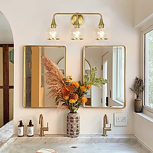 HAHZT Gold Bathroom Vanity Light 3-Lights Bathroom Light Fixtures Over Mirror with Clear Glass Shade 22.4 inch Wall Sconce Lighting Bath(Exclude E26 Bulb)