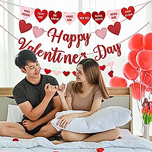 Happy Valentines Day Banner, Red & Pink Heart Garland Valentines Day Garland Conversation Hearts Decorations for Valentines Day Decor, Wedding Engagement Anniversary Party Home Fireplace Decorations