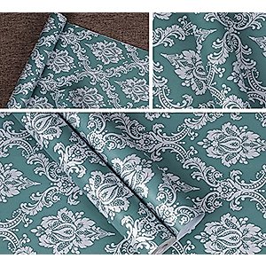 Teemall Self-Adhesive Wallpaper Light Green Damask Removable PVC Shelf Drawer Liner Home Decor 17.7 Inch by 9.8 Feet Sticker