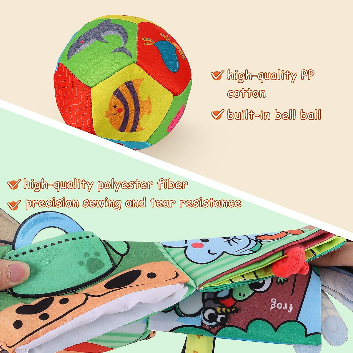 Earsam 6 to 12 Months Baby Phone Toy Rattles Musical Set, Infants Cell Phone Toy & Babies Rattles Teethers Set and Animals Newborn Soft Cloth Book, Baby Toys Early Educational and Sensory Learning