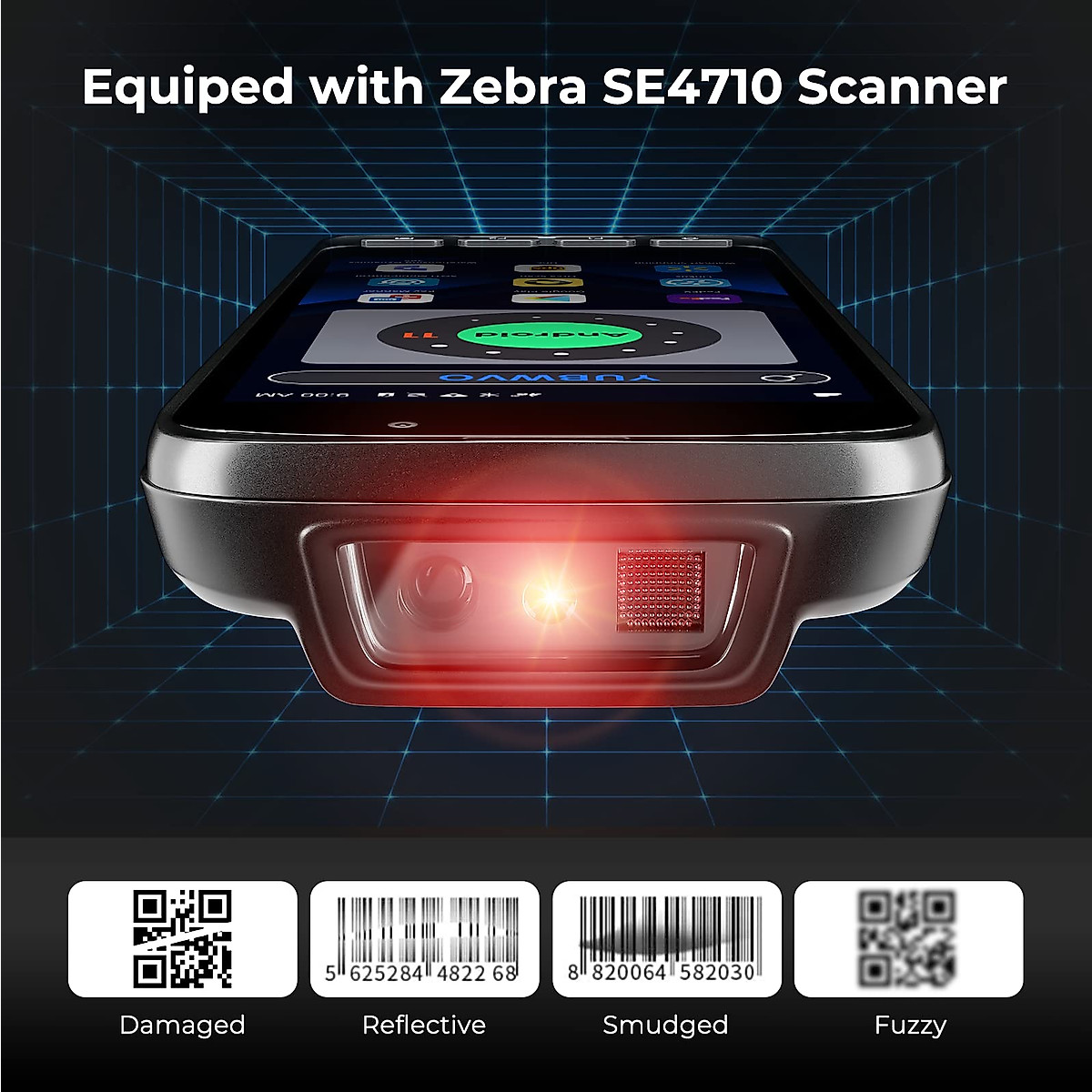 Android 11 9000mAh Barcode Scanner with Pistol Grip IP65 Rugged PDA Handheld with Zebra SE4710 Scanner, NFC 3G 4G Bluetooth GPS Wi-Fi QR 1D 2D Barcode Scanner, Removable Battery