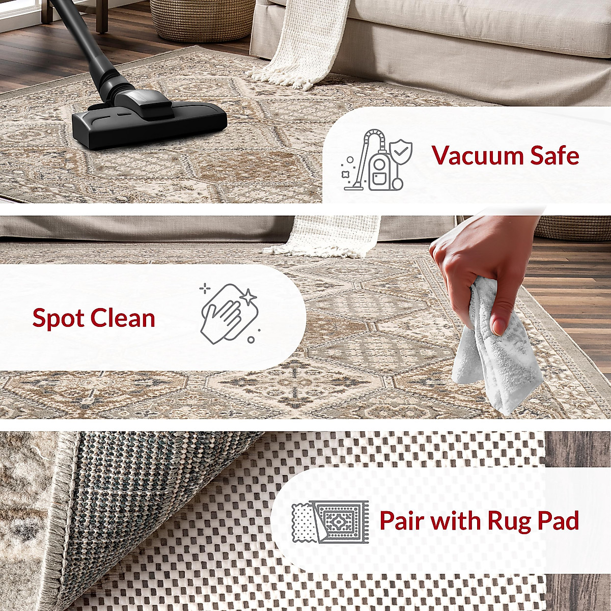 nuLOOM 5x8 Becca Traditional Tiled Area Rug, Taupe, Faded Transitional Design, Stain Resistant, For Bedroom, Dining Room, Living Room, Hallway, Office, Kitchen, Entryway