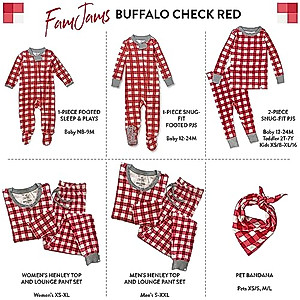 HonestBaby Family Matching Holiday Pajamas Organic Cotton for Men, Women, Kids, Toddlers, Baby Boys, Girls, Unisex Pets , Painted Buffalo Check Red, Newborn
