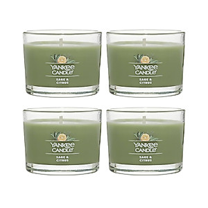 Yankee Candle Signature Votive Mini Candle Jar, Sage & Citrus Scent, Natural Soy Wax Blend Candle with Natural Fiber Wick, 1.3 OZ Glass Jar (Pack of 4)