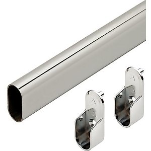 PHILLCO Oval Closet Rod CUSTOM CUT TO SIZE. Up to 94 inches long! Chrome, Satin Nickel, or Dark Bronze. Includes End Caps. (31 - 48 inches, Chrome)