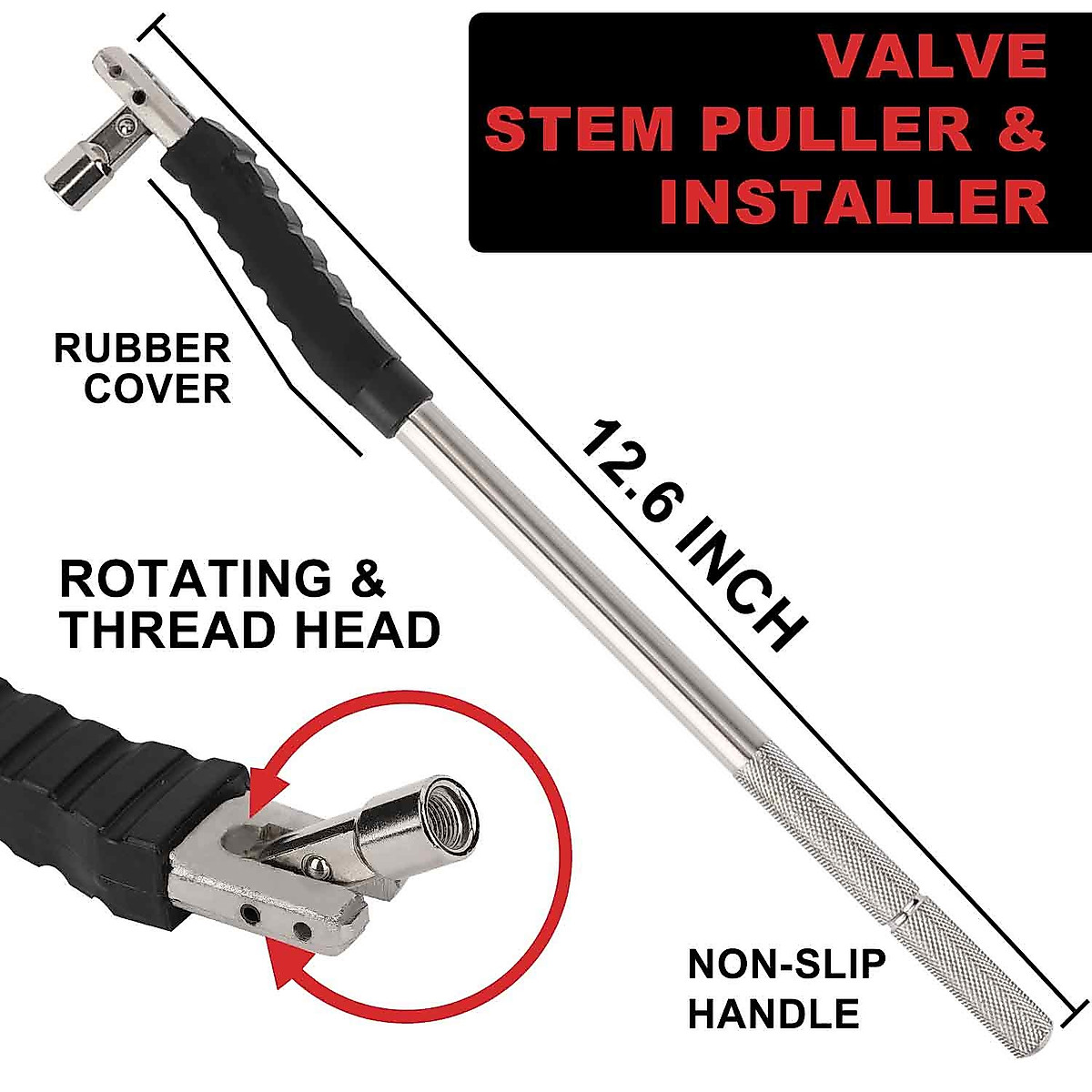 Hromee Tire Valve Stem Tool Puller and Installer Kit, 4PCS TR413 Tubeless Snap-in Valve Stem with Valve Stem Cores, Single Head Valve Core Remover and Slotted-Head Valve Cap