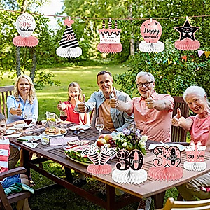 9 Pieces Rose Gold 30th Birthday decorations for Women Pink 30th birthday centerpieces for Tables Decorations Cheers to 30 Years Honeycomb Table Topper Happy 30th Birthday Decorations for Woman