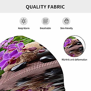 WONDERTIFY Zen Basalt Stones Orchid Knit Hat Bamboo Black Pebble Rock Beanie Hats for Men Women Warm, Soft & Stretchy Daily Ribbed Baggy Skull Cap Oversize