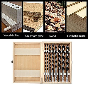 Zerone Auger Drill Bit, 8pc Carbon Steel Hex Shank Brad Point Drill SDS Auger Spiral Wood Drilling Tool with Wooden Case, Diameter 6mm 8mm 10mm 12mm 14mm 16mm 18mm 20mm