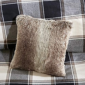 MADISON PARK SIGNATURE Cozy Comforter Set - All Season Bedding Combo Filled Insert and Removable Duvet Cover, Shams, Decorative Pillows, Plaid Brown/Black King (110 in x 96 in) 10 Piece