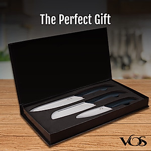 Vos Ceramic Knife Set | Ceramic Knives Set For Kitchen | Ceramic Kitchen Knives With Covers | Ceramic Paring Knife 4", 5", 6" Inch (Black)