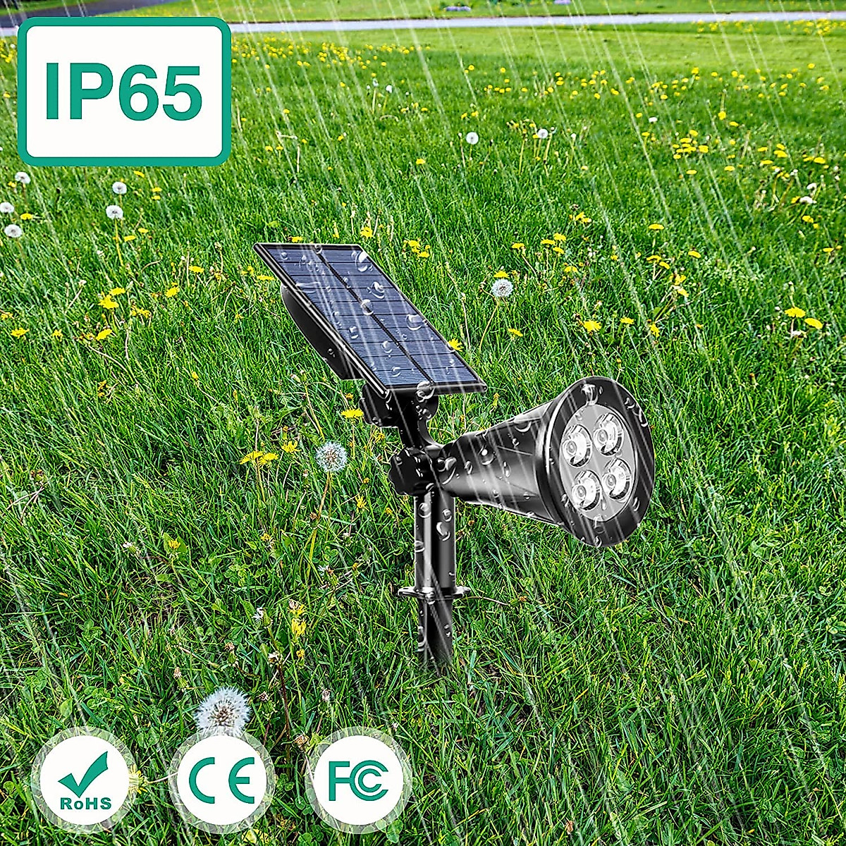 T-SUNUS Blue Solar Spotlights, IP65 Waterproof 4 LED Solar Lights, Auto-on/Off Security Landscape Light 180° Angle Adjustable Wall Light for Tree,Patio,Yard,Garden,Driveway,Pool Area (2 Pack)