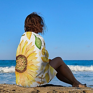 ZHIMI Beach Towels Oversized Sunflowers Twigs Leaves Hand Bath Towel Pool Towels Microfiber Absorbent Sand Free Quick Dry Towels for Bathroom Gym Camping Women Men 31x51Inch