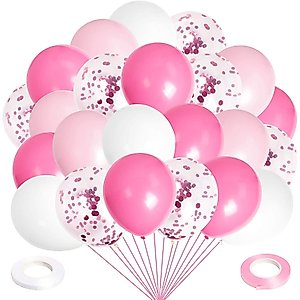 90pcs Pink Balloons Set 12 inch Latex Hot Pink Light Pink White Confetti Latex Balloons for Valentine's Day Decorations Birthday Party Bridal Wedding