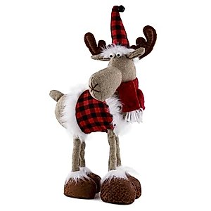 Reindeer Christmas Decoration Christmas Deer Decor - Swedish Santa Elk Figurines Christmas Table Decorations Handmade Plush Gnomes Buffalo Plaid for Home Indoor Holiday Decor