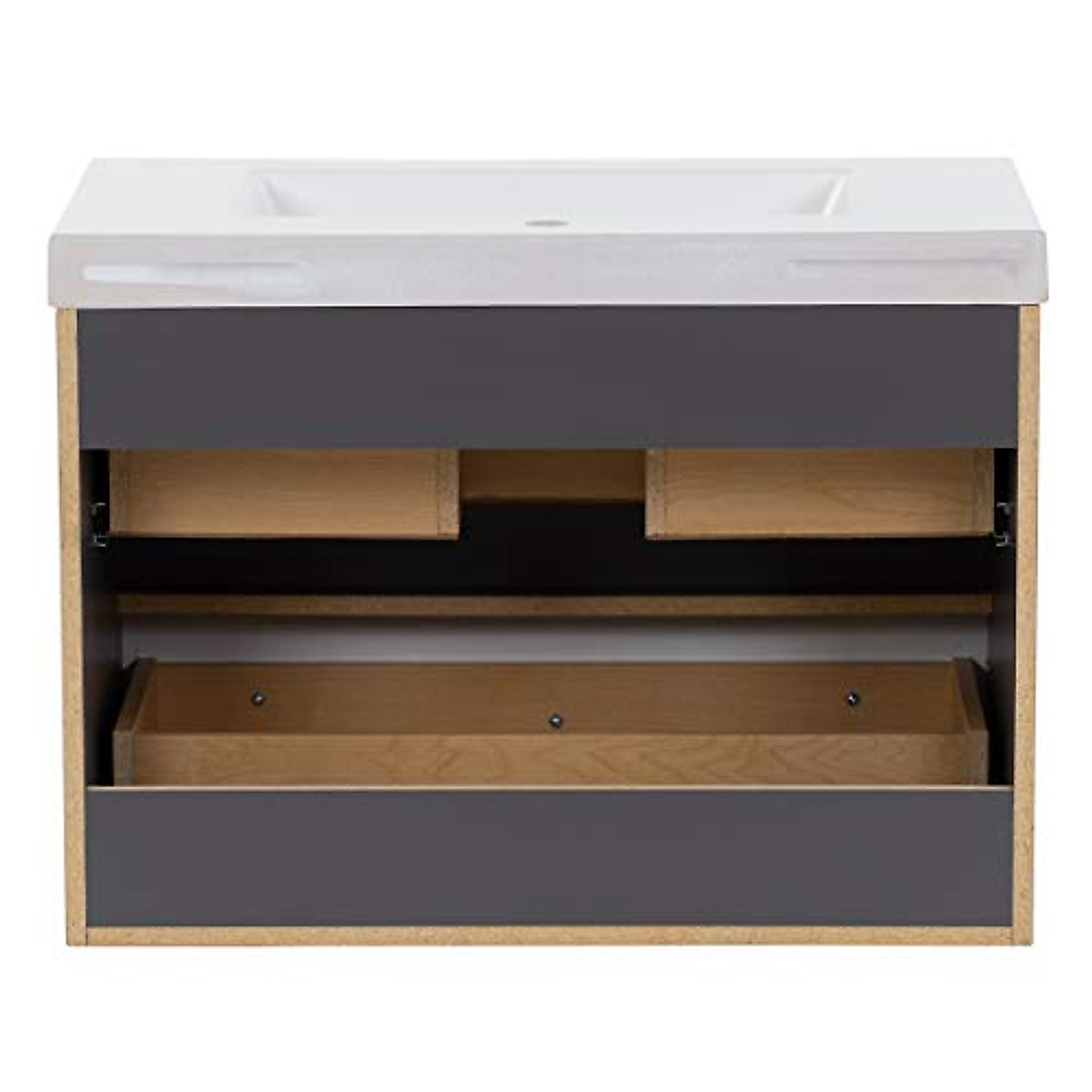 Spring Mill Cabinets Innes 30 Inch Floating Bathroom Vanity with White Single Sink Top, 2 Soft-Close Drawers, 30.5" W x 18.75" D x 22.25" H, Cement