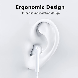 Headphones Wired Earbuds for iPhone with Lightning Connector [MFi Certified] In-Ear iPhone Earphones with Built-in Microphone & Volume Control Compatible with iPhone 14/13/12/11/XR/XS/X/8/7/SE, White