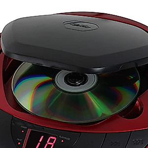 Jensen CD-475R Portable Sport Stereo Boombox CD Player with AM/FM Radio and Aux Line-in & Headphone Jack (Red)