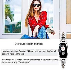 Exquisite Smart Watch, Fitness Tracker with Blood Pressure/Heart Rate/Sleep Monitor for Women, Silver