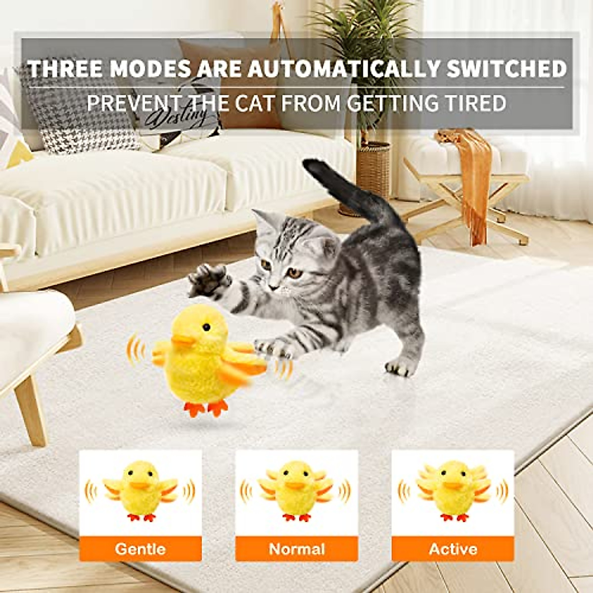 PetDroid Interactive Cat Toys for Indoor Cats, Rechargeable Touch Activated Duck Cat Squeaking Catnip Toy for Cats/Kittens, Plush Cat Exercise Toys (Interactive Duck Cat Toy)