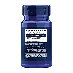 Life Extension L-Carnitine– Helps maintain healthy cellular energy metabolism – Non-GMO, Gluten-Free – 500 mg—30 vegetarian capsules