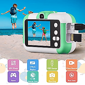 SunChen Kids Camera for Girls Boys 3-10 Years,Children Digital Camera Christmas Birthday Gifts for Boys and Girls,2.4 Inch 1080p Dual Lens Kid Video Camera Toys (32G) -Green