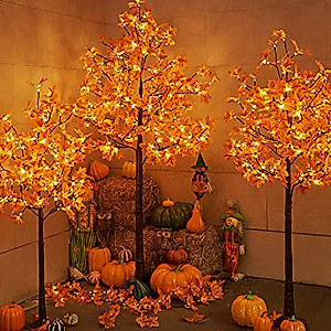 LIGHTSHARE 6FT 120LED Artificial Lighted Maple Tree Warm White Fall Decorations Indoor Ourdoor, Orange