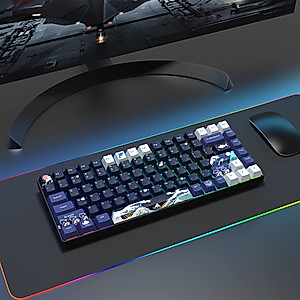 XVX PBT Keycaps 132 Keys, Great Wave Off Kanagawa Japanese Keyboard Keycaps, 5 Side DYE-Sub Custom Keycap Set, Cherry Profile Keycaps for Cherry Gateron MX Switches Mechanical Keyboard