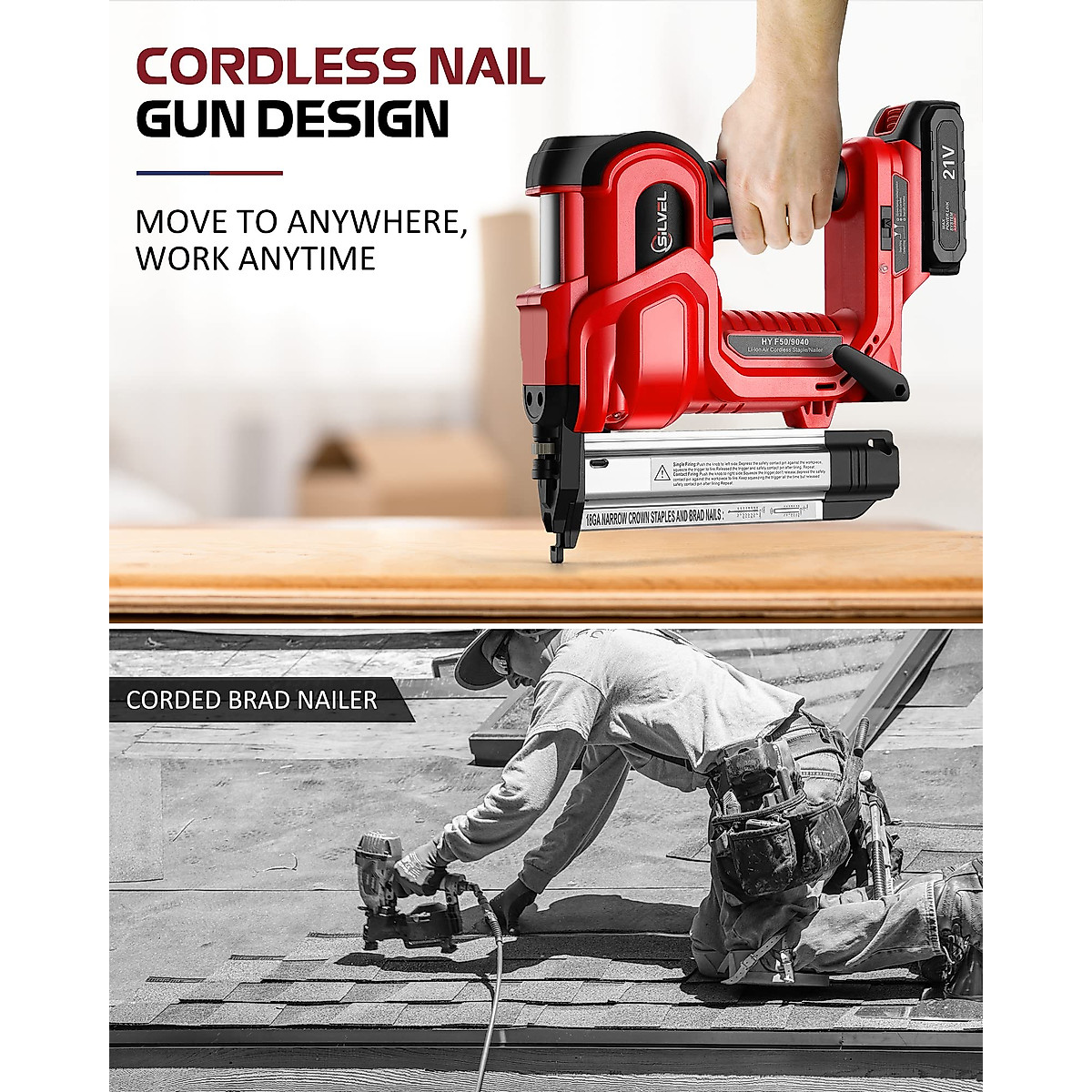 SILVEL 20V Cordless Stapler/Nail, 18GA Nails/Staple, 2 in 1 Cordless Nail Gun, Cordless Brad Nailer with 2.0A Lithium-Ion Battery, Single or Contact Firing for Woodworking,Home Improvement, Pink