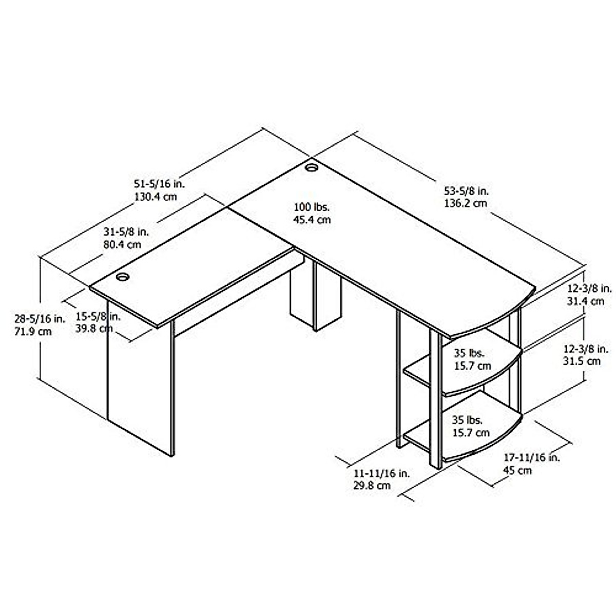Ameriwood Home Dakota L-Shaped Desk with Bookshelves, White/Sonoma Oak