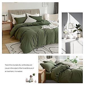 VClife Modern Army Green Duvet Cover King Size Comforter Cover Sets Soft Breathable Washed Microfiber Bedding Duvet Cover Sets 3 Pieces Simple Solid Bedding Duvet Cover with Zipper Closure 104" x 90"