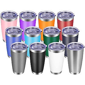VEGOND 20oz Tumbler with Lid and Straw Stainless Steel Tumbler Cup Bulk Vacuum Insulated Double Wall Travel Coffee Mug Powder Coated Coffee Cup(Mix 12 Pack)