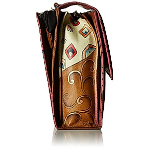 Anna by Anuschka womens Anna Anuschka Painted Leather Women's Flap Crossbody Organizer cross body handbags, Teal Blue-tribal Potpourri, One Size US