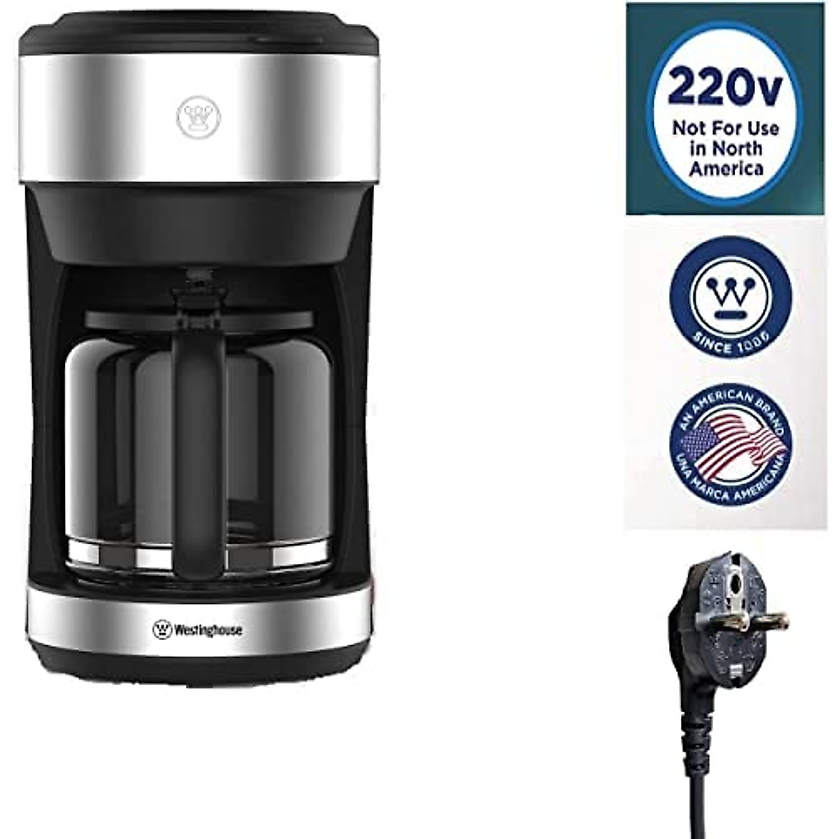 Westinghouse 220 volts Coffee Maker with Permanent Filter and Hot Plate - 6 to 10cup - Stainless Steel (NOT FOR USE IN USA)