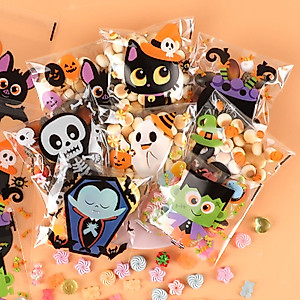 KIMOBER 240pcs Halloween Cellophane Treat Bags Self Adhesive Clear Cookie Bags Self Sealing Transparent Cello Candy Bags Self-adhesive Plastic Goody Snacks Gift Bags for Halloween Party Favors