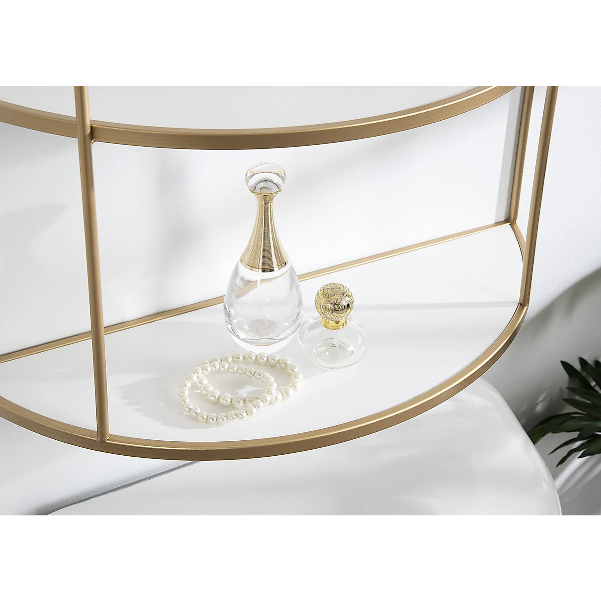 Kate and Laurel Freade Modern 3 Tier Shelf, 22 x 8 x 32, White and Gold, Decorative Glam Shelf for Storage and Display