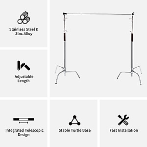 Meking 10x10FT / 3x3M Photo Backdrop Stand Kit, Heavy Duty Adjustable Photography Background Support System Stand with 2 Sandbags, 4 Clamps and Crossbar for Video Studio Photo Shoot
