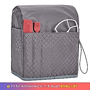 HOMEST Stand Mixer Quilted Dust Cover with Pockets Compatible with KitchenAid 6/7/8 Quart Bowl Lift, Grey (Patent Design)