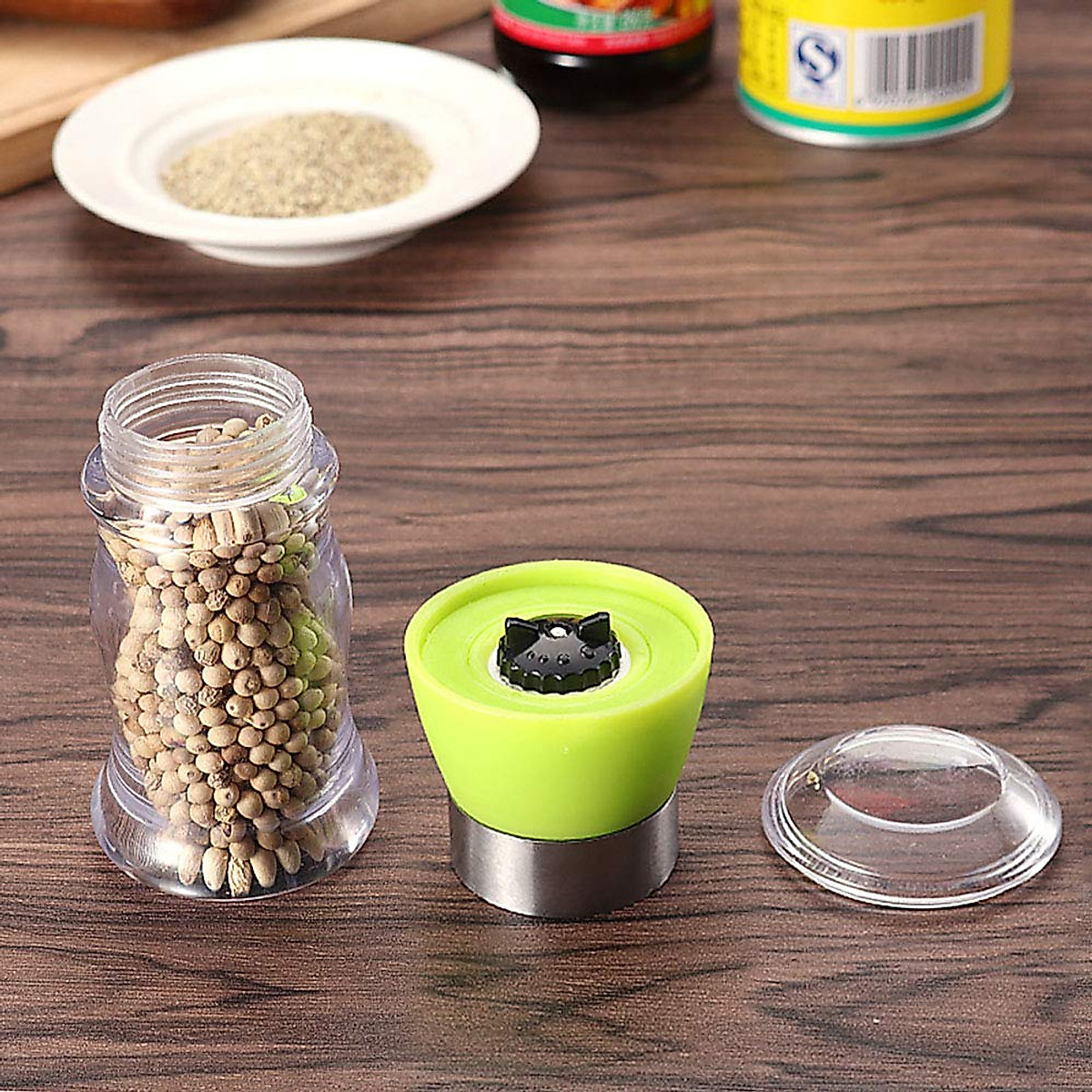 Hofumix Pepper Mill Salt Pepper Shakers Pepper Grinder Spice Corn Stainless Steel Mill Grinder Mulle Manual Seasoning Bottle Ceramic Adjustable Coarseness Grinder 4Pcs