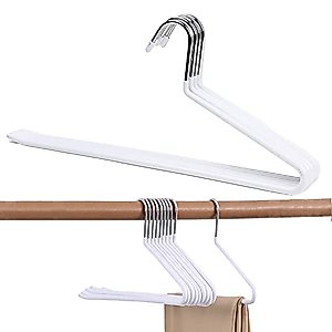 YQMY Pants Hangers Slack/Trousers Hangers 10 Pack, Open Ended Design Space Saving Slim Strong and Durable Anti-Rust Chrome Metal Hangers (White Heavy Duty)