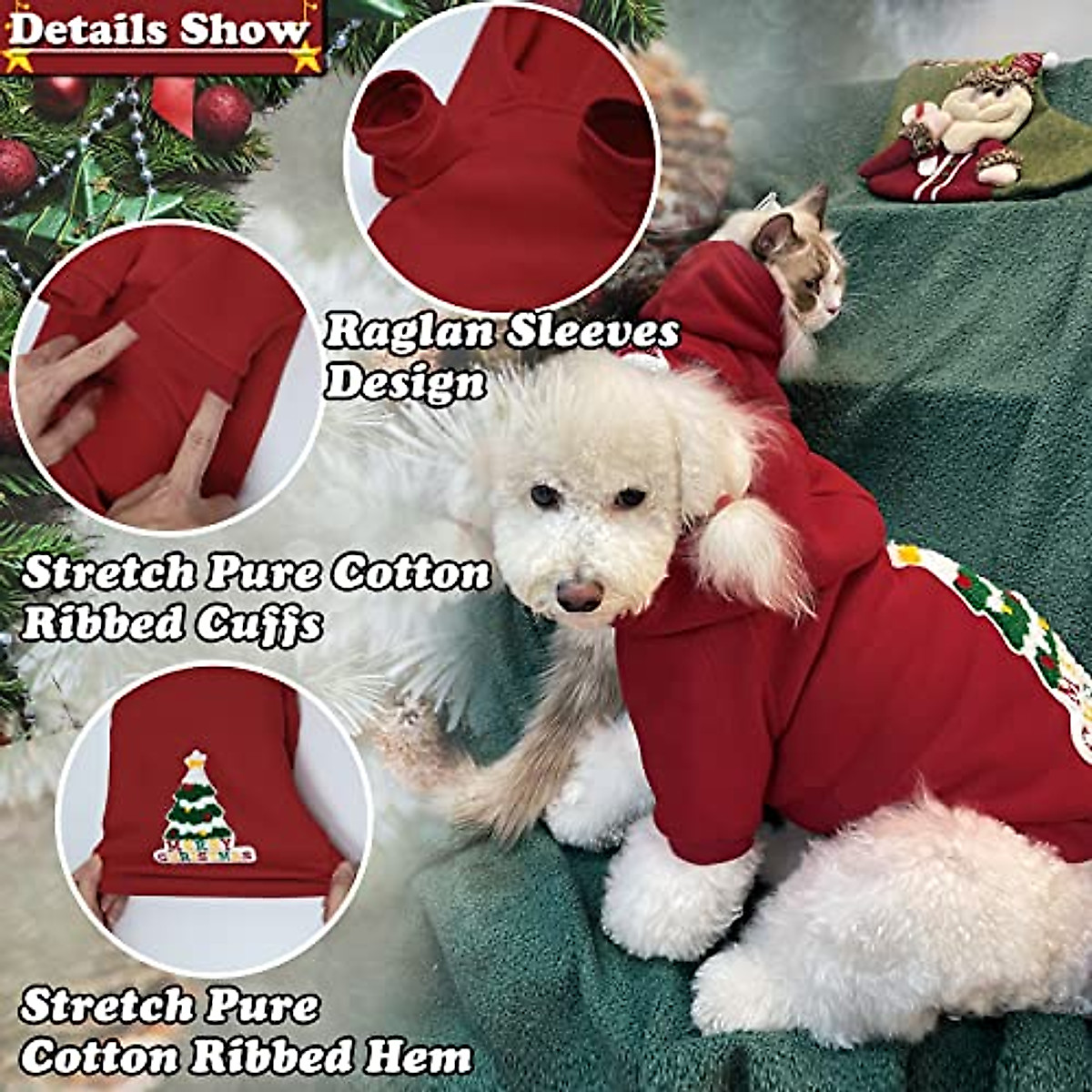 MESHEEN Dog Hoodie for Small Dogs and Cats Made of Soft Comfortable Fabric Embroider Original Cute Pattern, Dog Sweaters Use Warm Brushed Lining Keep Your Pet Cozy