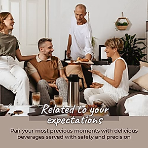 Pykal Thermal Coffee Carafe - with ThermaClick Lid, 68 oz Capacity, Lab Tested 8 Hour 150F Heat Retention, Surgical Rust Resistant Stainless Steel, Long Handle Brush Included Inside