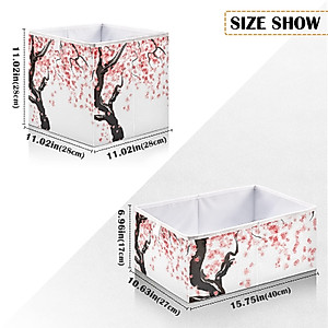 Poeticcity Red Pink Japanese Cherry Blossom Flowers Black Trunk on White Square Storage Basket Bin, Collapsible Storage Box, Foldable Nursery Baskets Organizer for Toy, Clothes Easy to Assemble