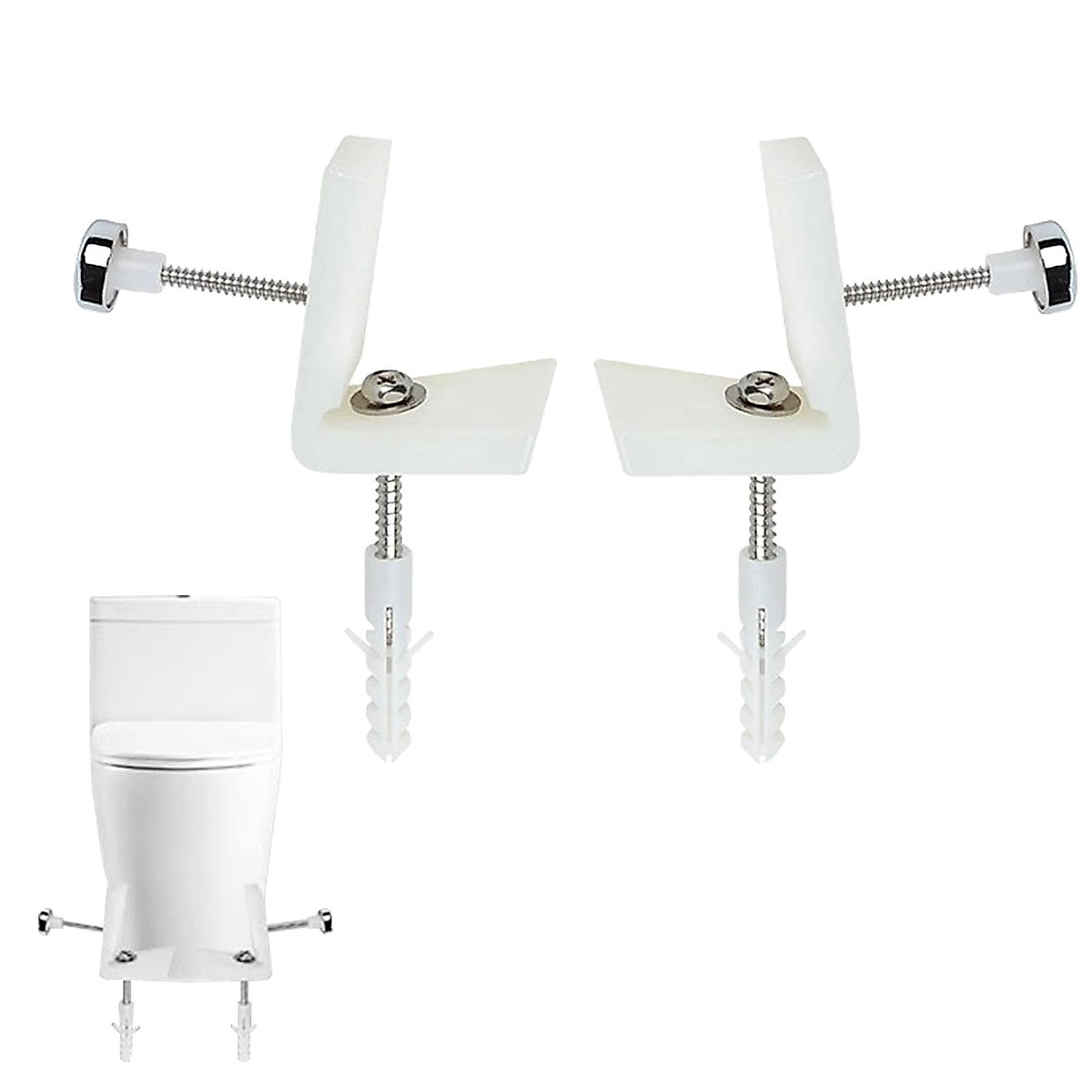 Generic Toilet Foot Mounting Screws Bathroom Angled Floor WC Toilet Pan Bidet Toilet Seat Hinge Repairment Bathroom Fitting Kits, White