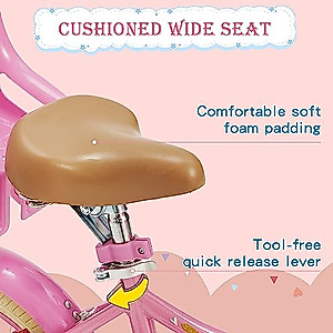 RULLY 14 Inch Kids Bike for 3 4 5 Years Girls with Training Wheels & Front Handbrake, Kids Bicycle with Basket Bike Streamers Toddler Cycle Bikes, Pink